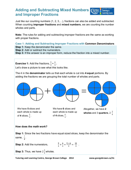 Adding And Subtracting Mixed Numbers And Improper Fractions