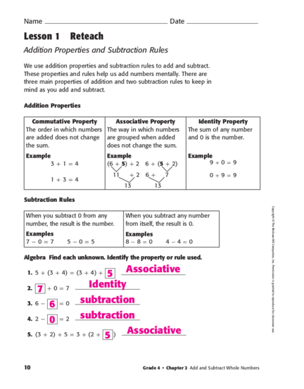 Addition Properties And Subtraction Rules