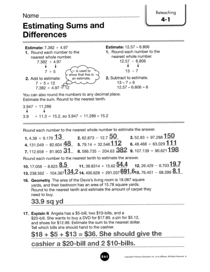 Estimating Sum And Difference Of Decimal Numbers