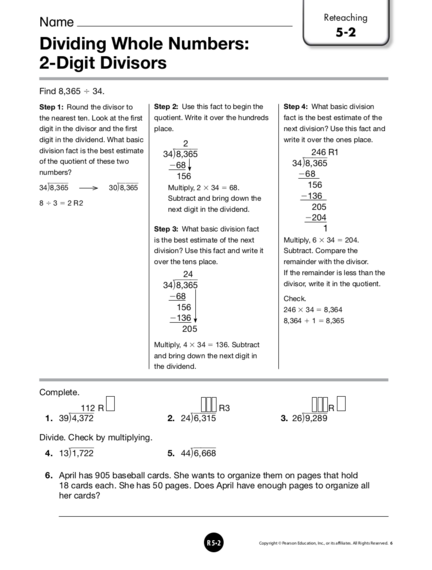 Dividing Whole Numbers 2 Digit Divisors