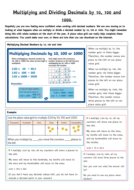 Multiplying And Dividing Decimals