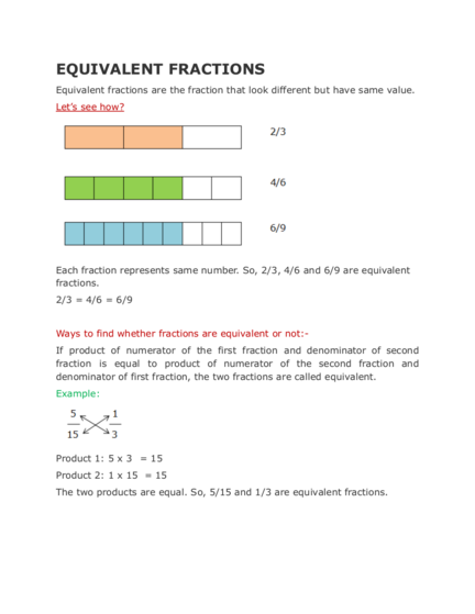 Equivalent Fraction And Their Identification