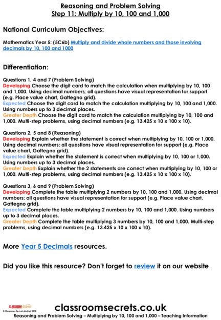 Multiplying Decimals By 10 100 And 1000