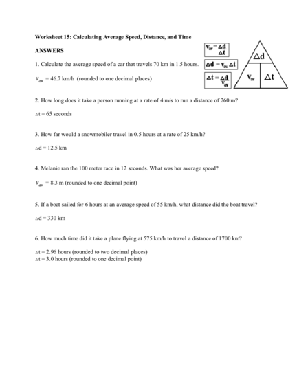 Worksheet On Average Speed With Solutions