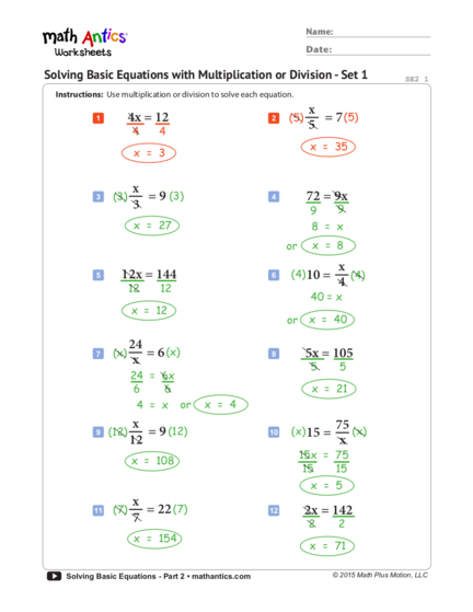 Solving Basic Equations With Multiplication Or Division