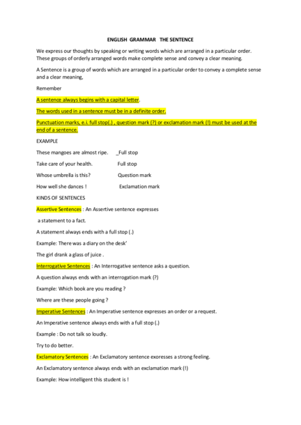 Sentences Various Kinds Of Sentences