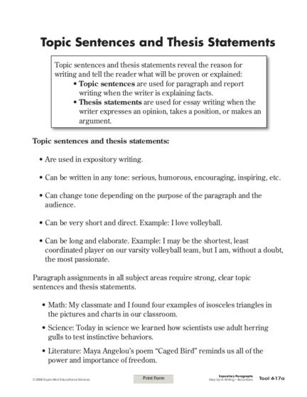 Writing Composition Topic Sentences And Thesis Statements